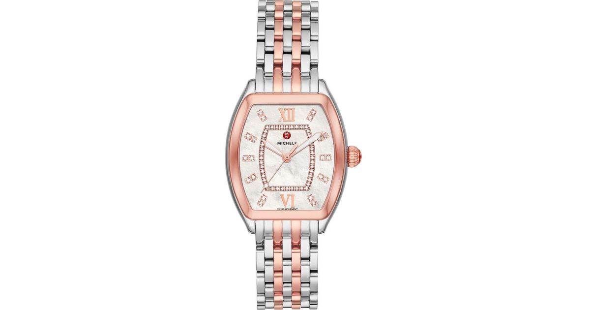 Michele Relevé Two-Tone Diamond Dial Watch Head & Interchangeable ...