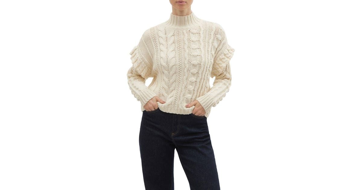 Vero Moda Isla Cable Stitch Turtleneck Sweater in Natural | Lyst