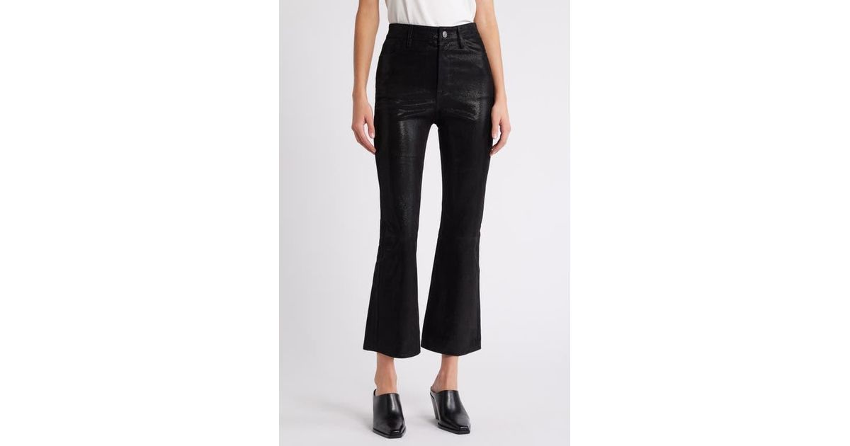 FRAME Le Crop Mini Bootcut Suede Pants in Black | Lyst