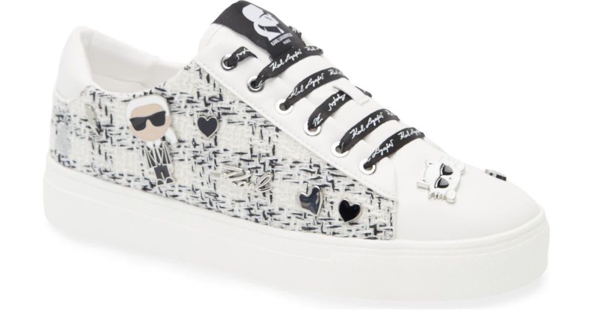 Karl Lagerfeld Cate Pins Tweed Sneaker in White | Lyst