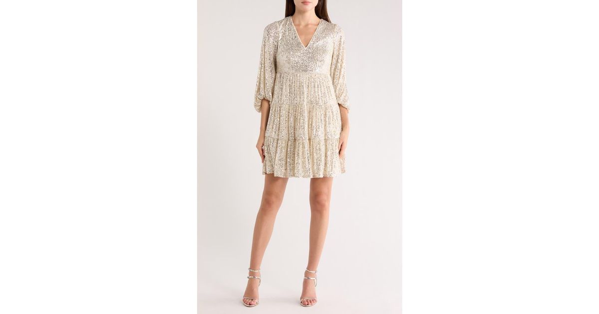 Eliza J Sequin Tiered Cocktail Dress in Natural | Lyst