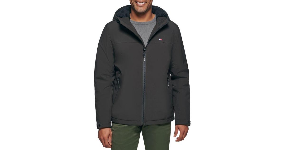 Tommy Hilfiger Hooded Faux Shearling-Lined Jacket in Black for Men | Lyst