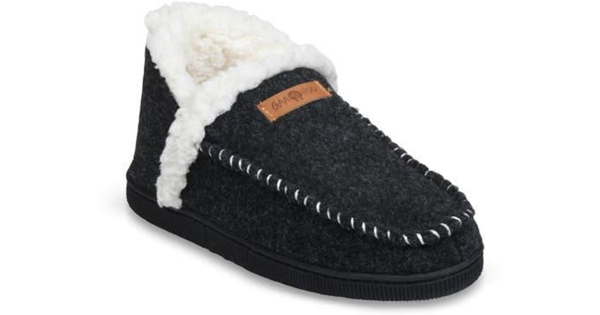 GAAHUU Faux Fur Moc Toe Slipper in Black | Lyst