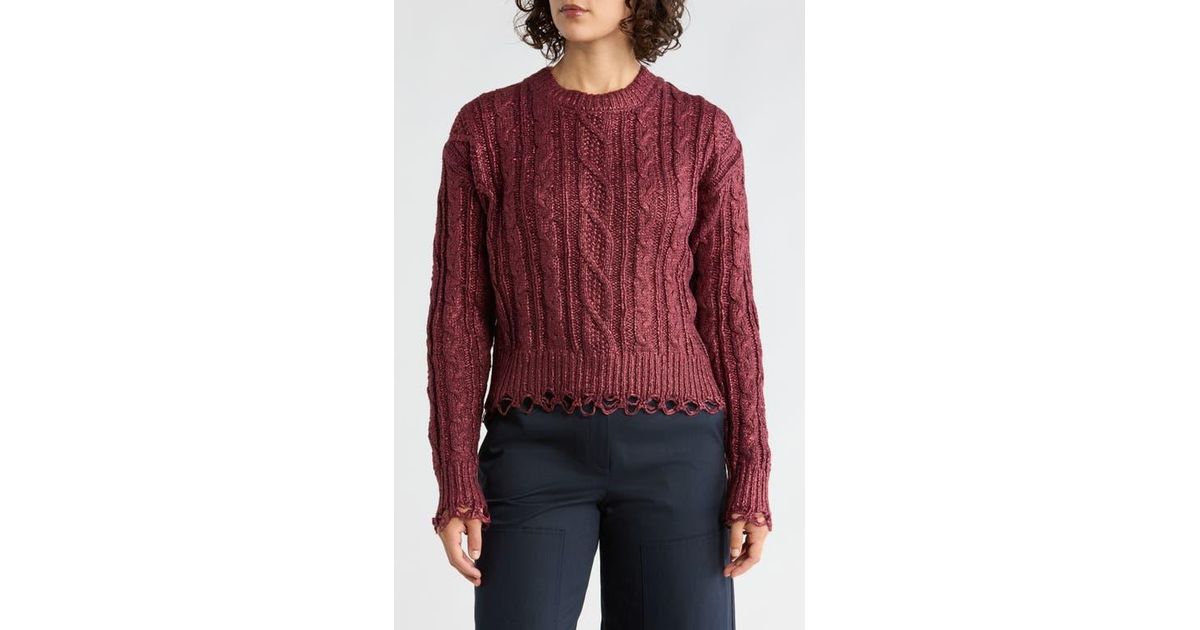 Vigoss Metallic Cable Stitch Sweater in Red | Lyst