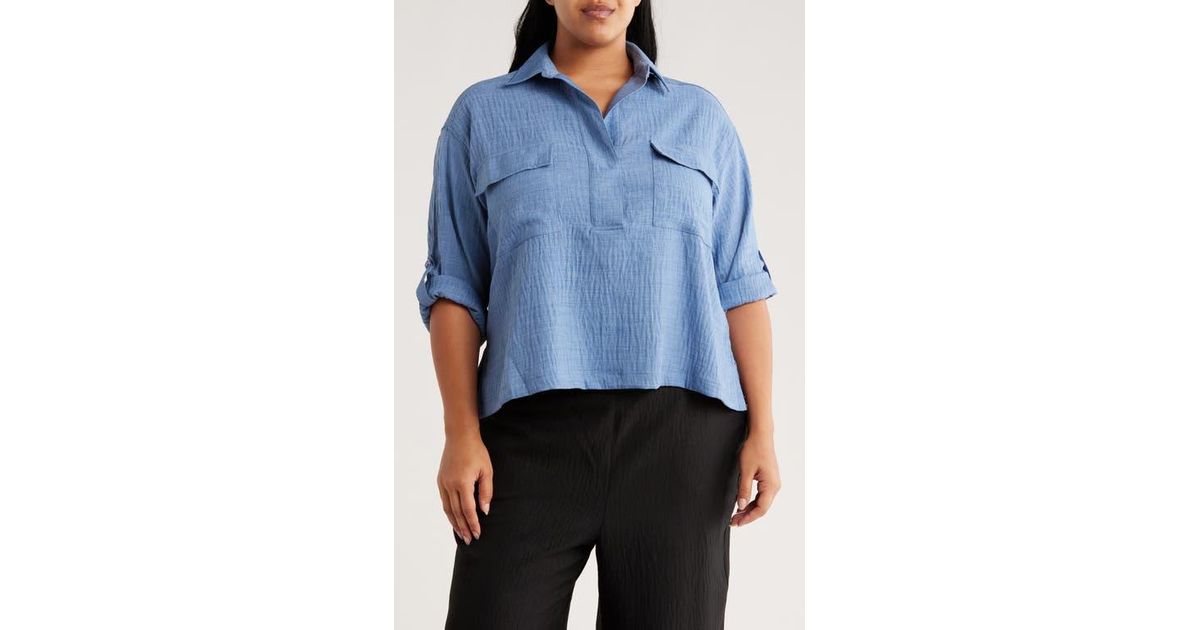 Max Studio Textured Collared Shirt in Blue | Lyst