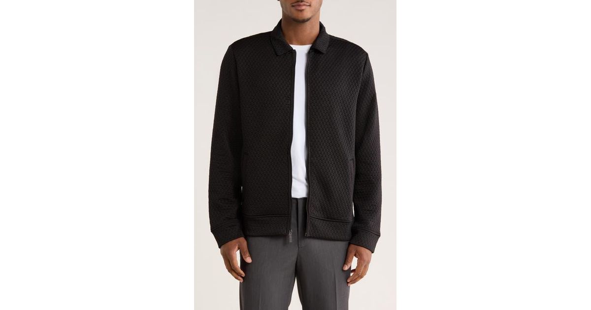 Perry Ellis Geometric Texture Full Zip Jacket in Black for Men | Lyst