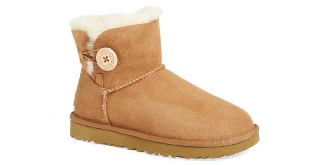 UGG Mini Bailey Button Ii Genuine Shearling Boot in Brown | Lyst