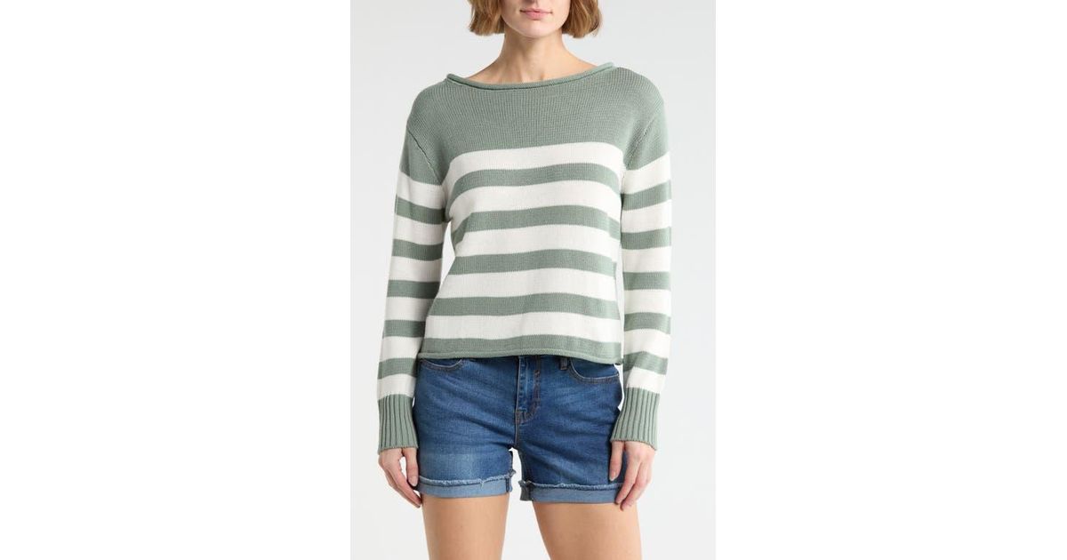 Vigoss Stripe Boat Neck Sweater in Green | Lyst
