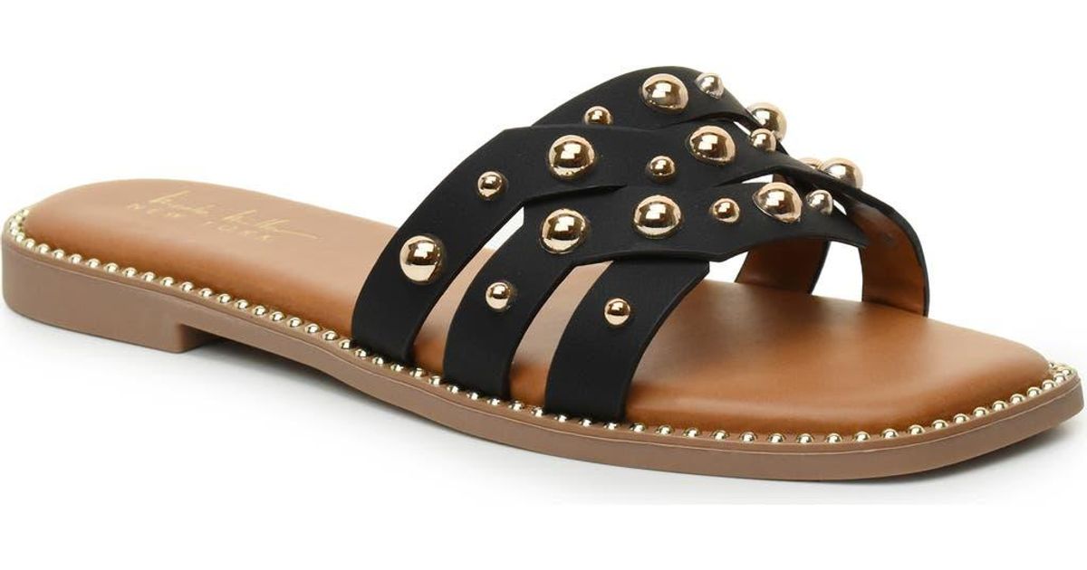 Nicole Miller Studded Slide Sandal in Brown | Lyst