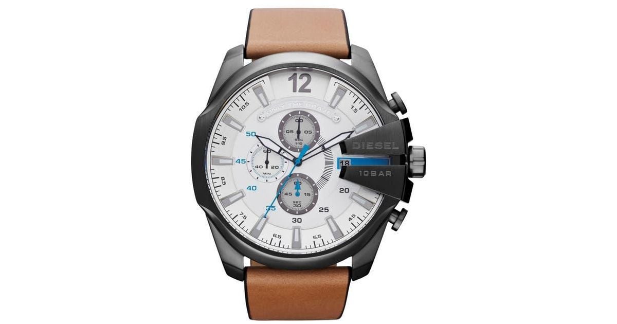 DIESEL Mega Chief Chronograph Leather Strap Watch, 59Mm in Gray for Men ...