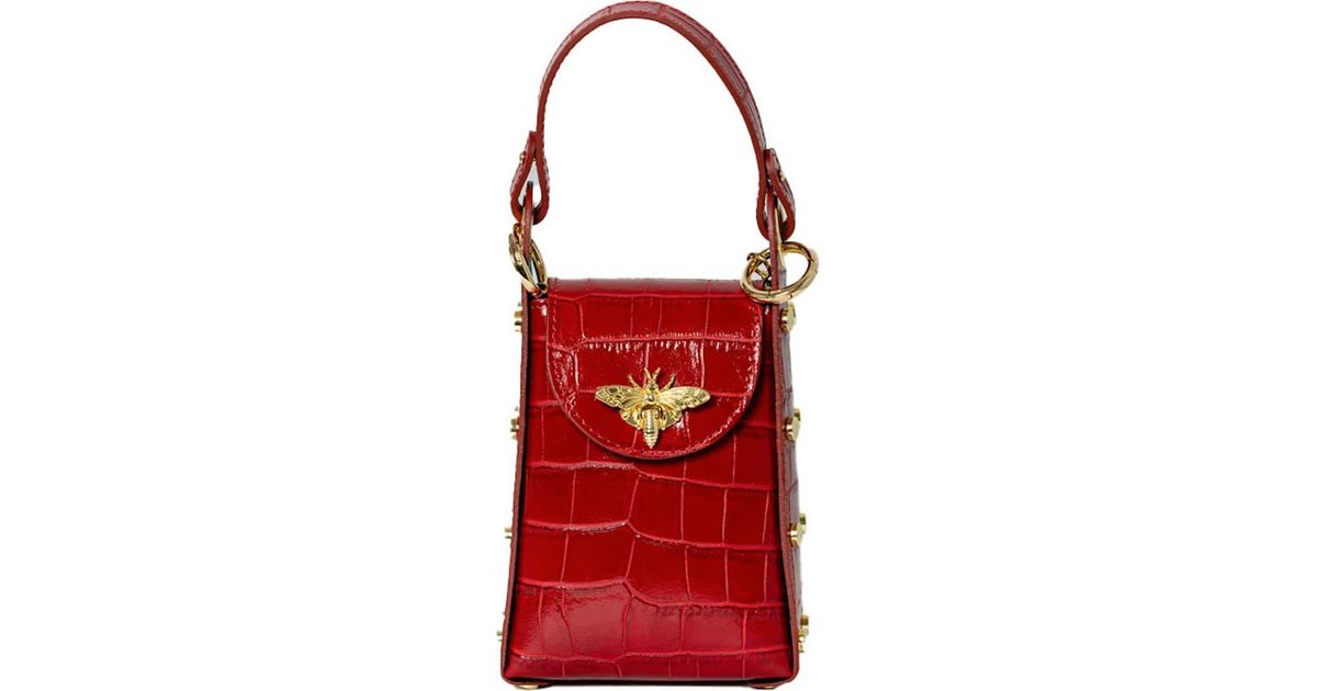 Persaman New York Mini Bee Croc Embossed Top-Handle Bag in Red | Lyst
