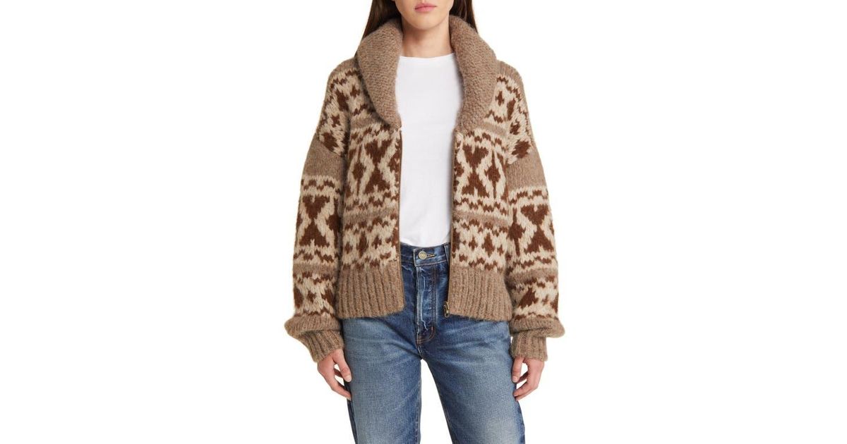 FRAME Alpaca-Blend Fair Isle Zip Cardigan in Brown | Lyst