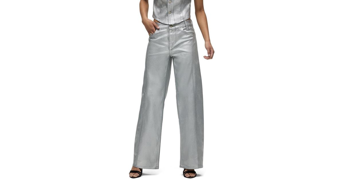 Hudson Jeans Lexi Seamed Metallic Straight Leg Jeans in Gray | Lyst