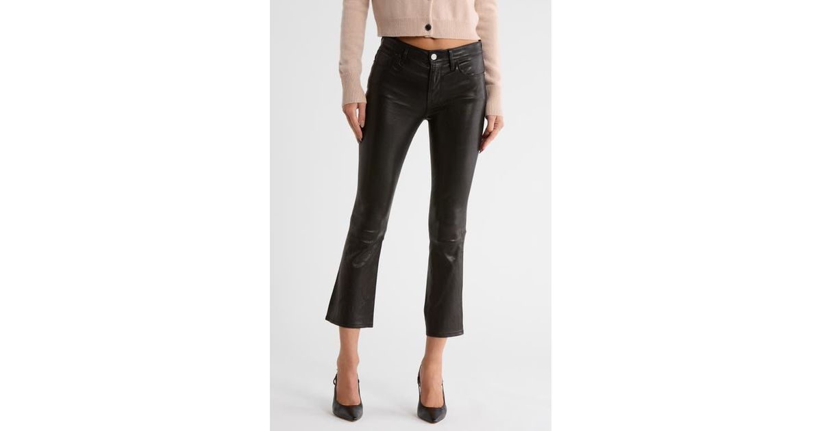 FRAME Le Crop Mini Bootcut Leather Pants in Black | Lyst