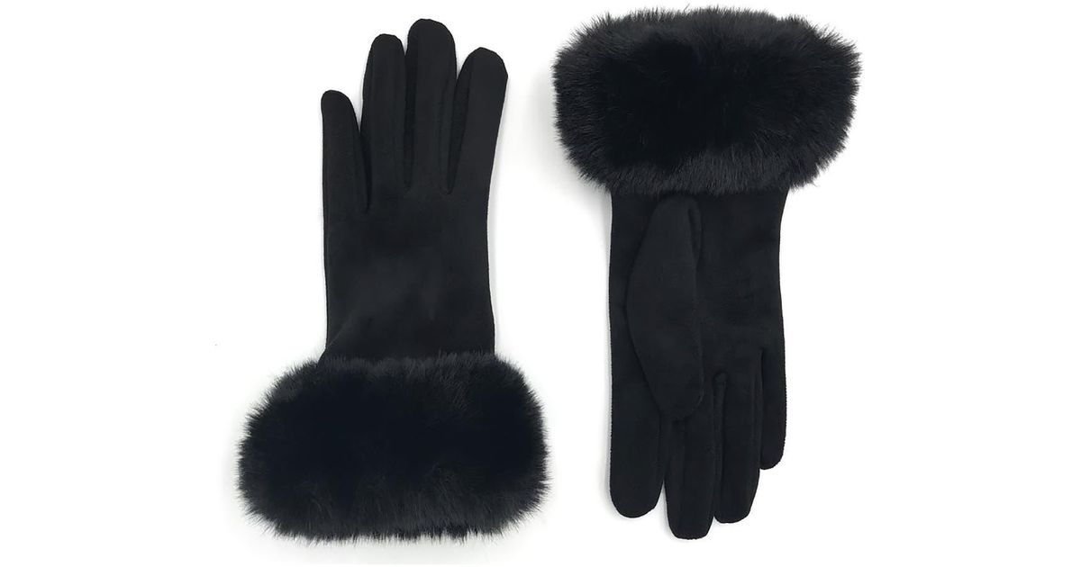 Surell Faux Fur Cuff Gloves in Blue | Lyst