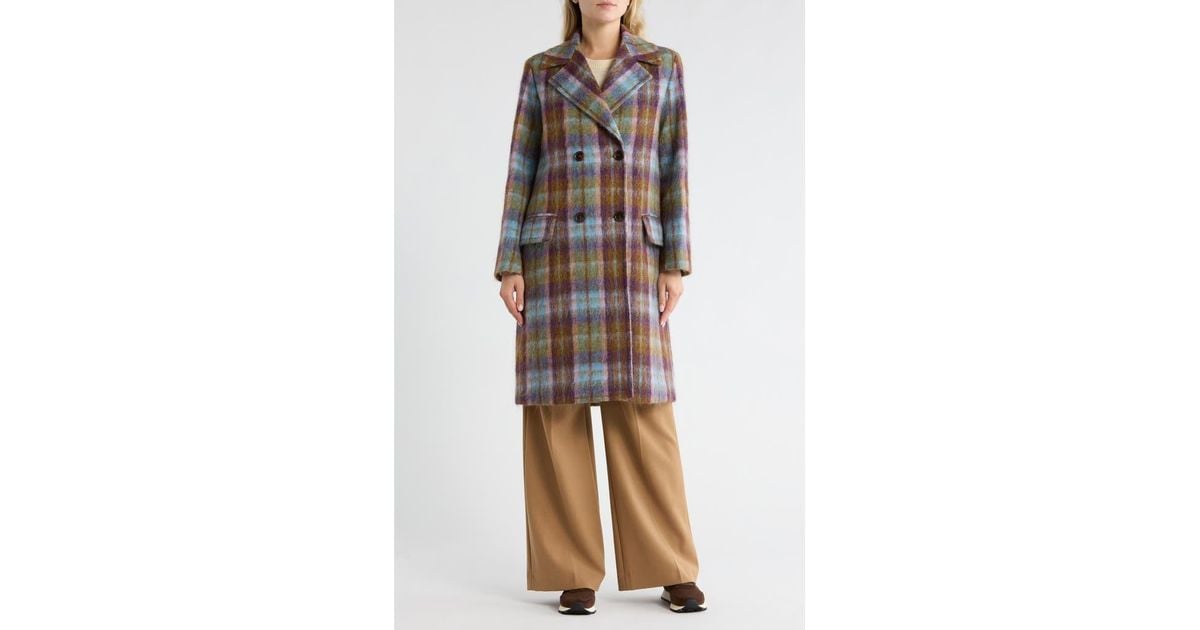 fleurette-boxy-plaid-double-breasted-coat-in-purple-lyst