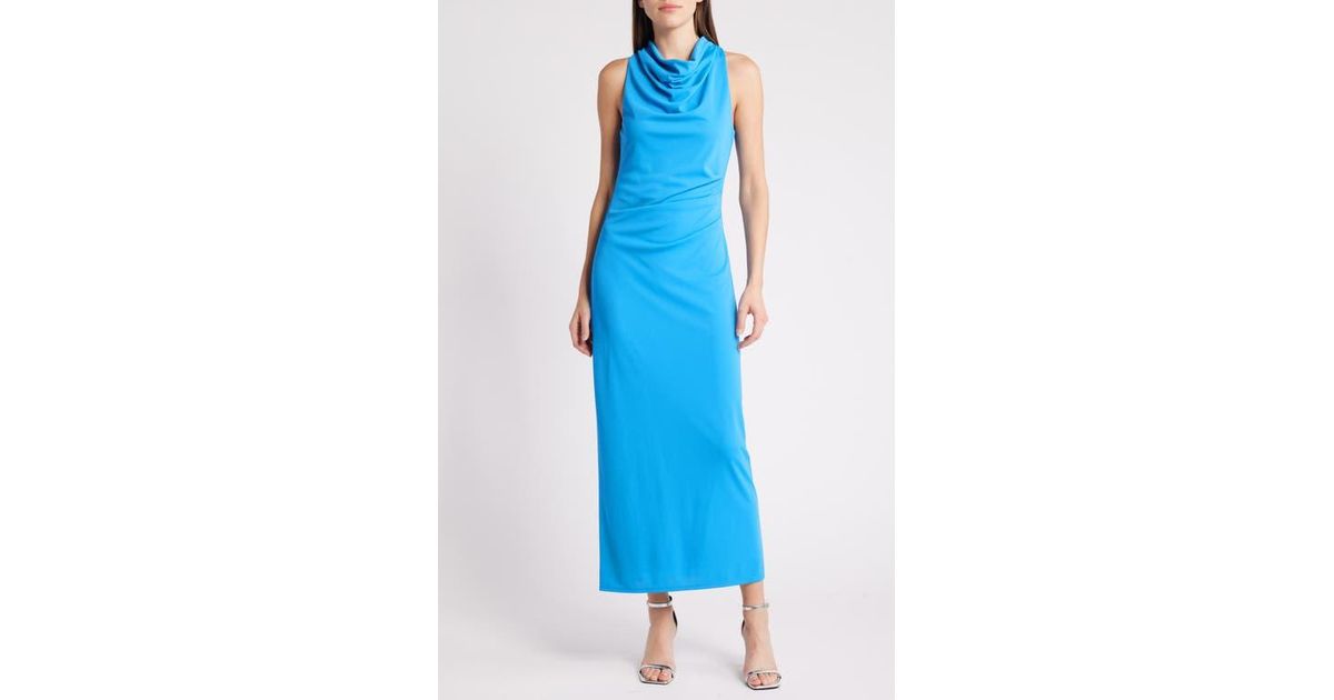 Wayf The Georgina Cowl Neck Gown in Blue | Lyst