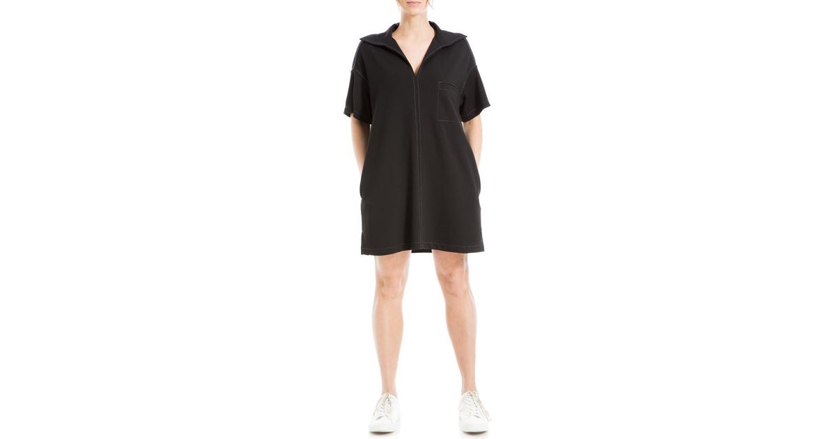 Max Studio Collared Contrast Stitch Shift Dress in Black | Lyst