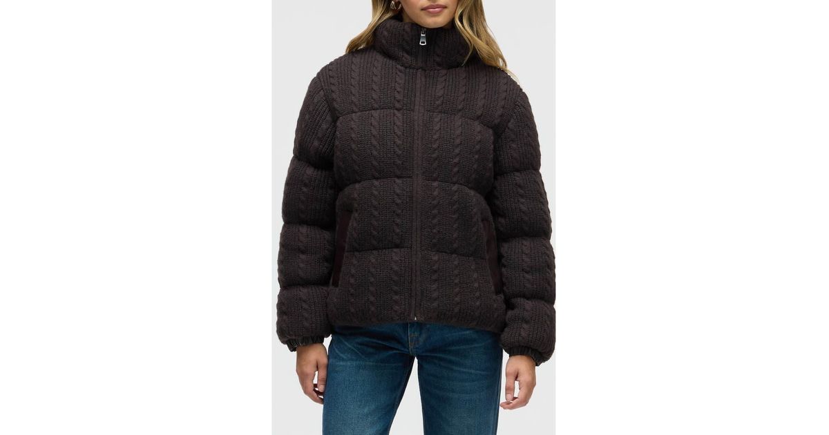 NVLT Cable Stitch Channel Quilted Puffer Jacket in Black | Lyst