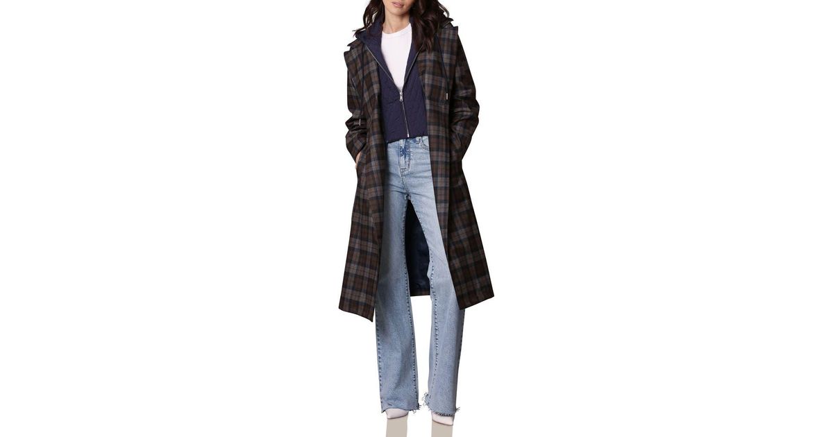 Avec Les Filles Plaid Rain Coat in Black | Lyst