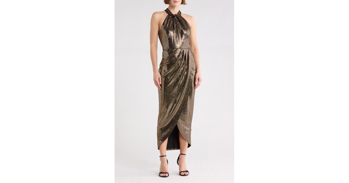 Julia Jordan Knot Neck Tulip Hem Metallic Dress | Lyst