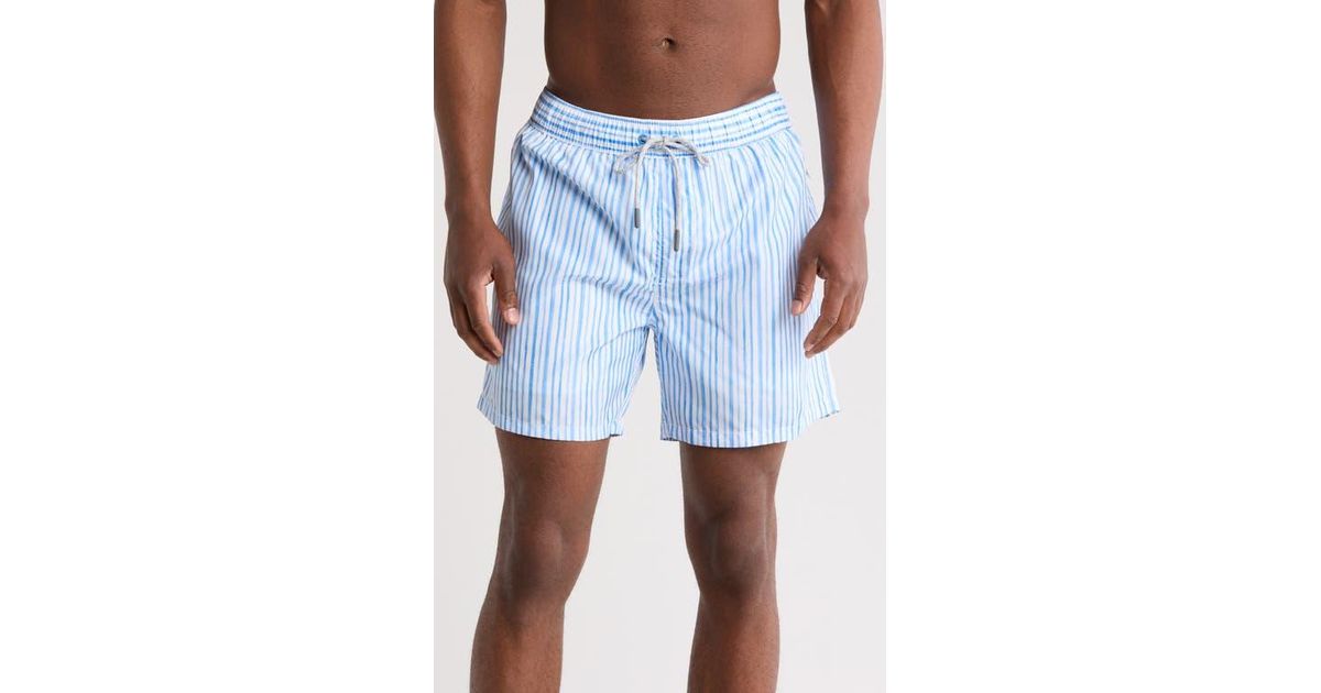 Vintage Summer Ponji Stripe Print Swim Trunks in Blue for Men | Lyst