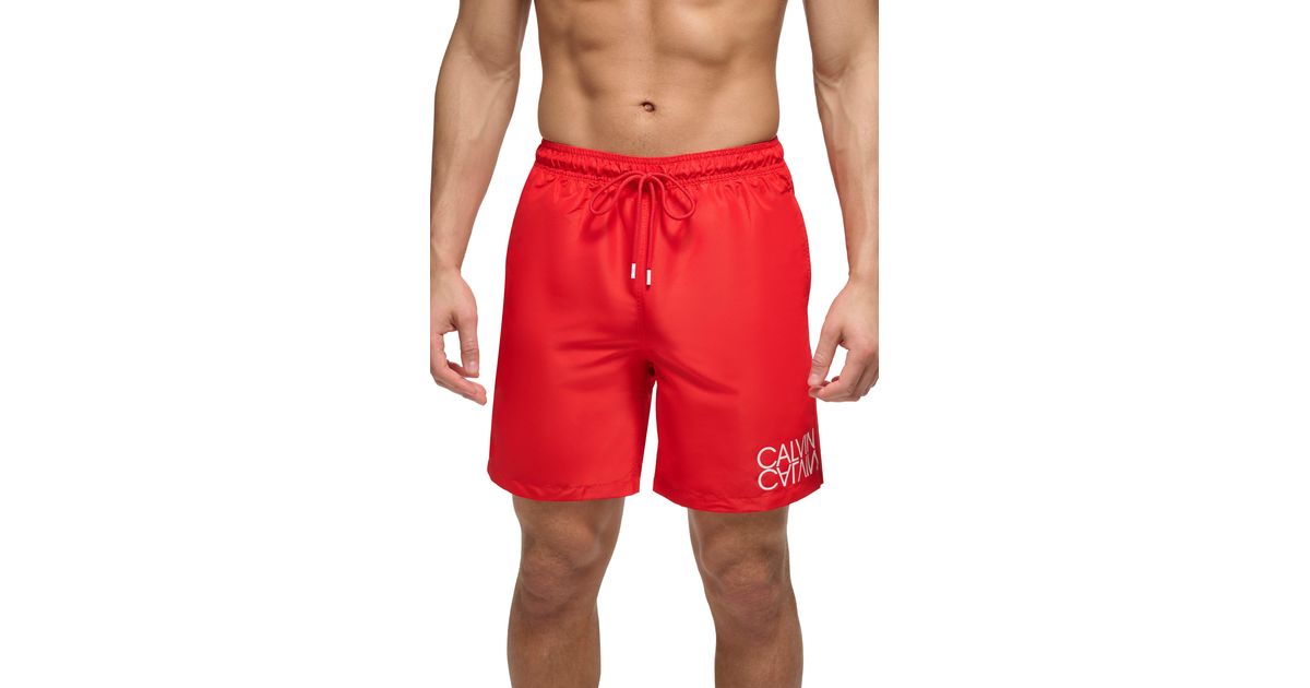 Calvin Klein Reflection Logo Upf 40 Swim Trunks In Red For Men Lyst