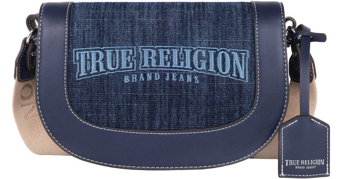 True Religion Logo Saddle Crossbody Bag in Blue | Lyst