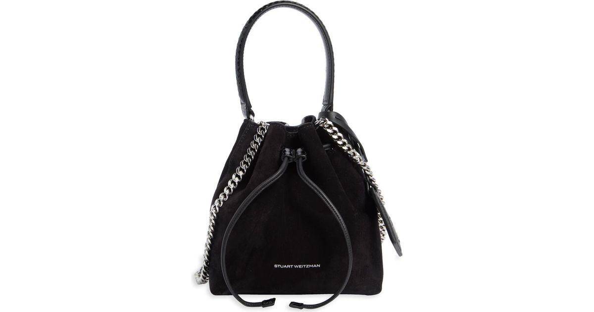 Stuart Weitzman Mini Rae Suede Bucket Bag in Black | Lyst