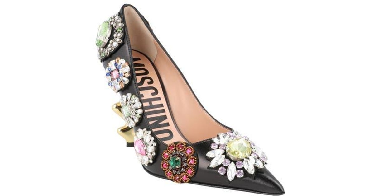 Moschino Bejeweled Mismatched Pump in White | Lyst