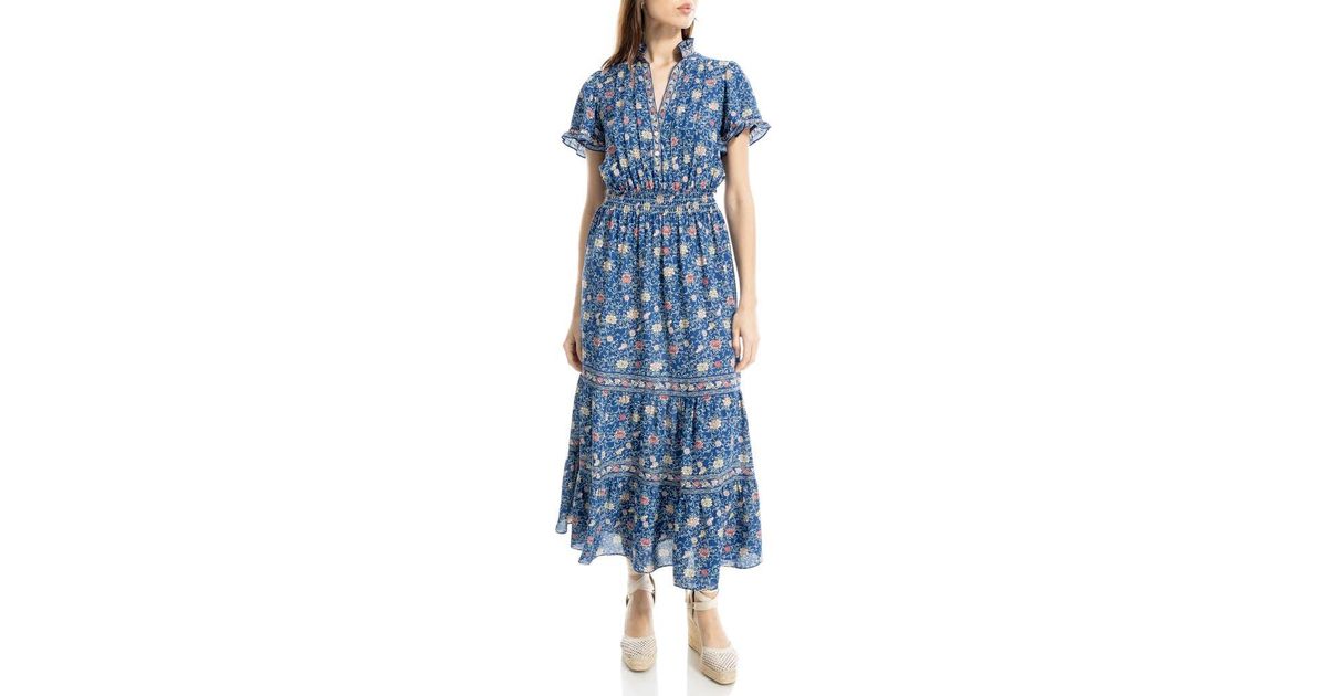 Max Studio Smocked Flutter Sleeve Maxi Dress in Blue | Lyst