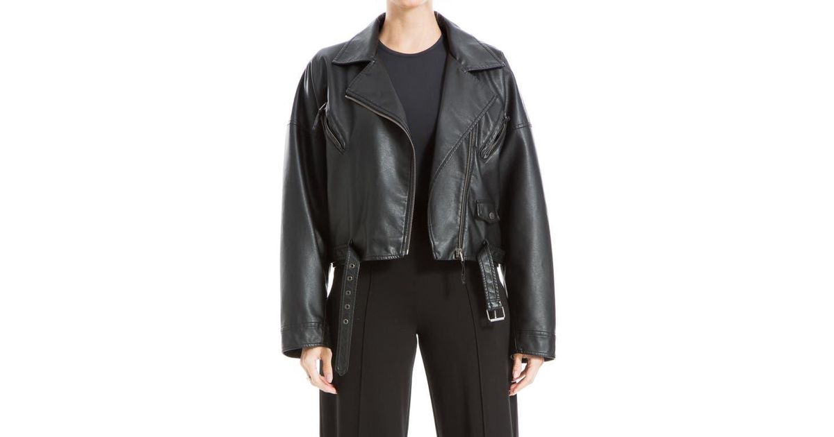 Max Studio Faux Leather Biker Jacket in Black | Lyst