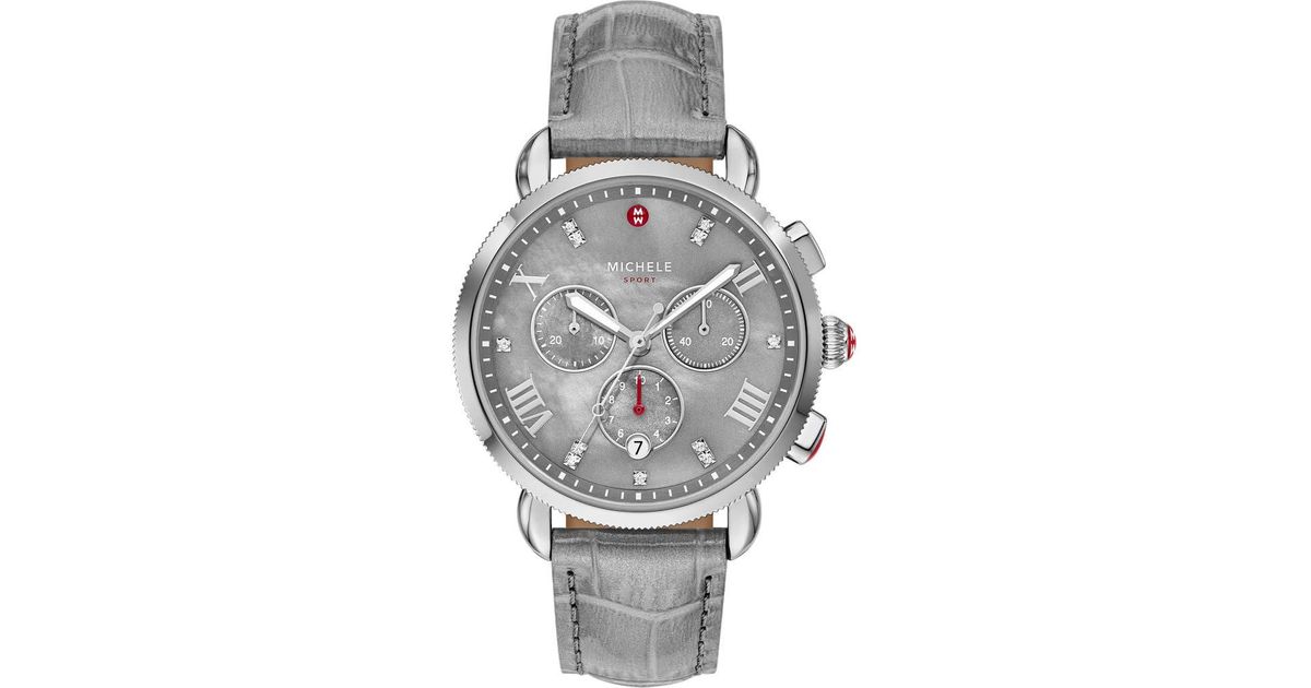 Michele Sport Sail Diamond Chronograph Leather Strap Watch, 38Mm in ...