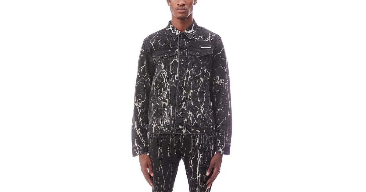 HVMAN Paint-Splattered Denim Trucker Jacket in Black for Men | Lyst