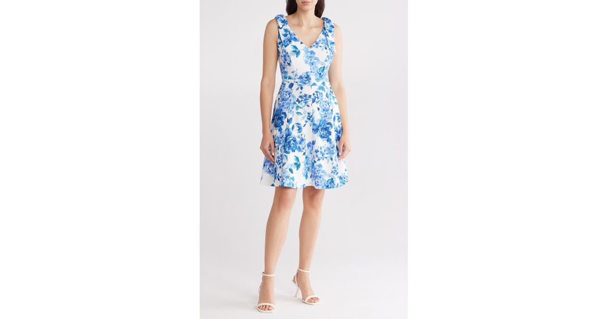 Eliza J Bow Strap Fit & Flare Dress in Blue | Lyst