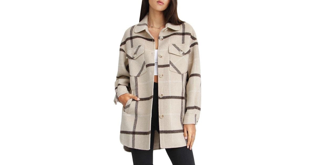 Belle & Bloom Rivers Edge Plaid Wool Shacket in Natural | Lyst