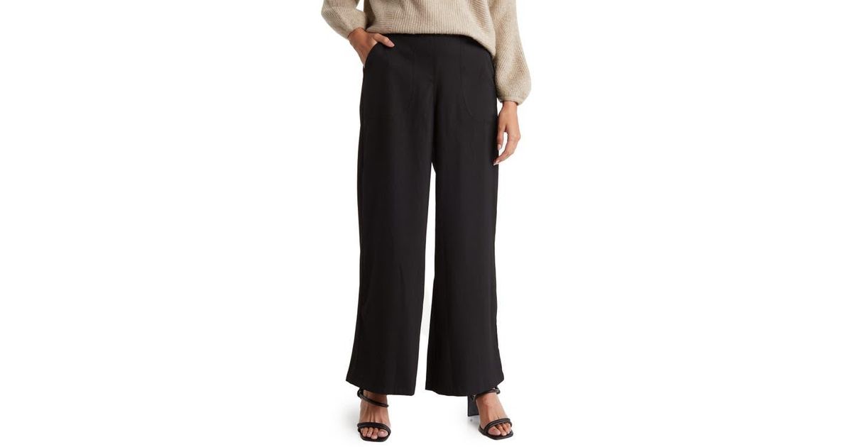 Max Studio Twill Easy Wide Leg Trouser in Black | Lyst