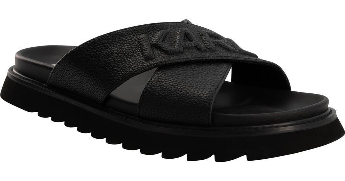 Karl Lagerfeld Tumbled Leather Crisscross Slide Sandal in Black for Men ...