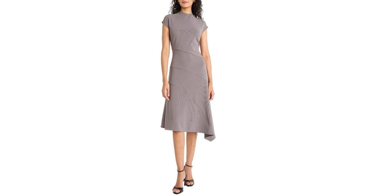 Maggy London Mock Neck Cap Sleeve Asymmetric Hem A-Line Dress in Purple ...