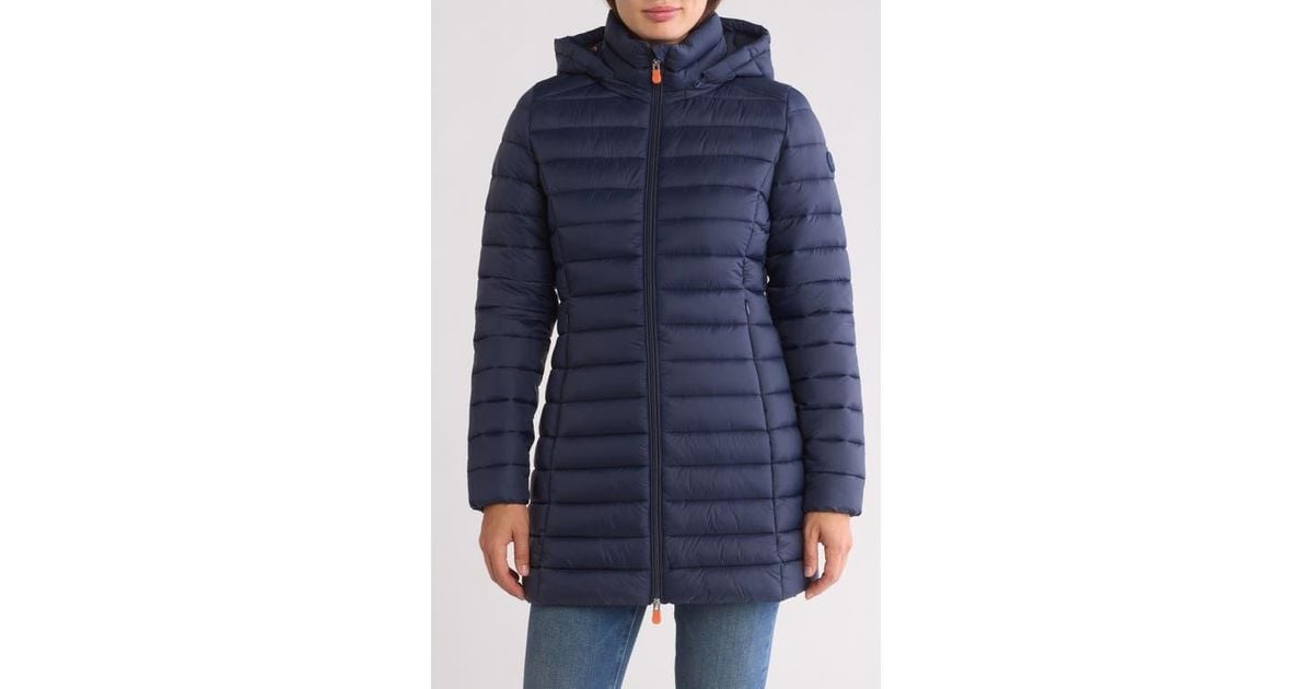 Save The Duck Cate Water Repellent Hooded Puffer Jacket in Blue | Lyst