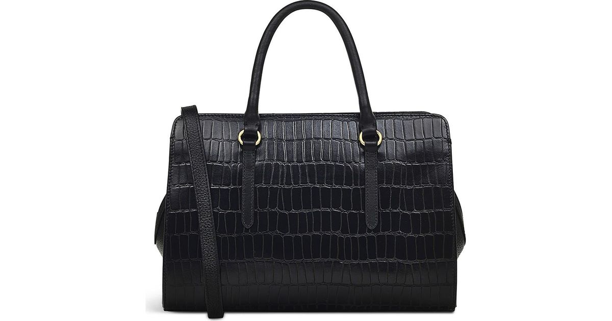Radley Angel Lane Croc Embossed Leather Satchel in Black | Lyst