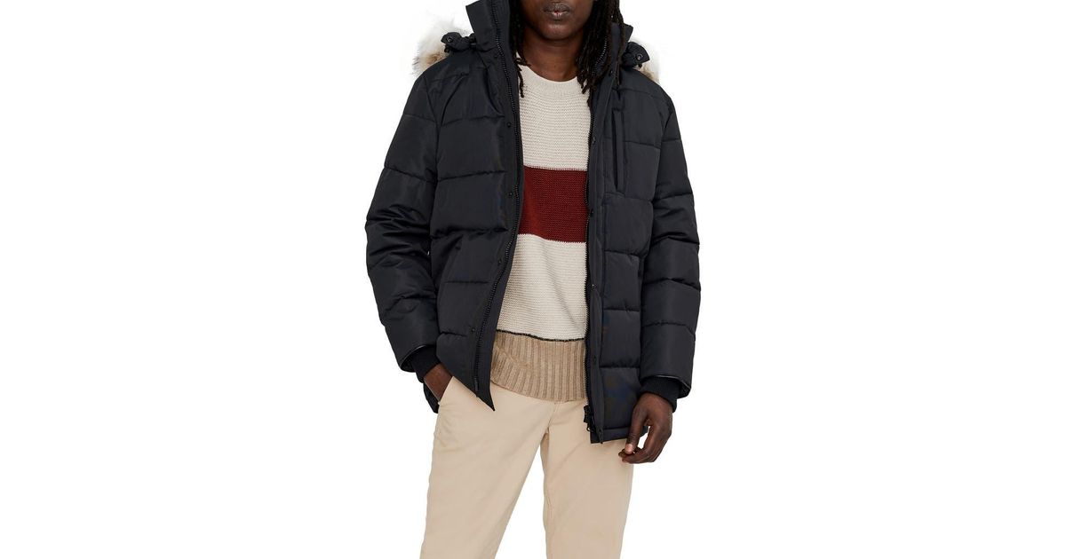 Noize Quilted Parka With Removable Faux Fur Trimmed Hood in Black for ...