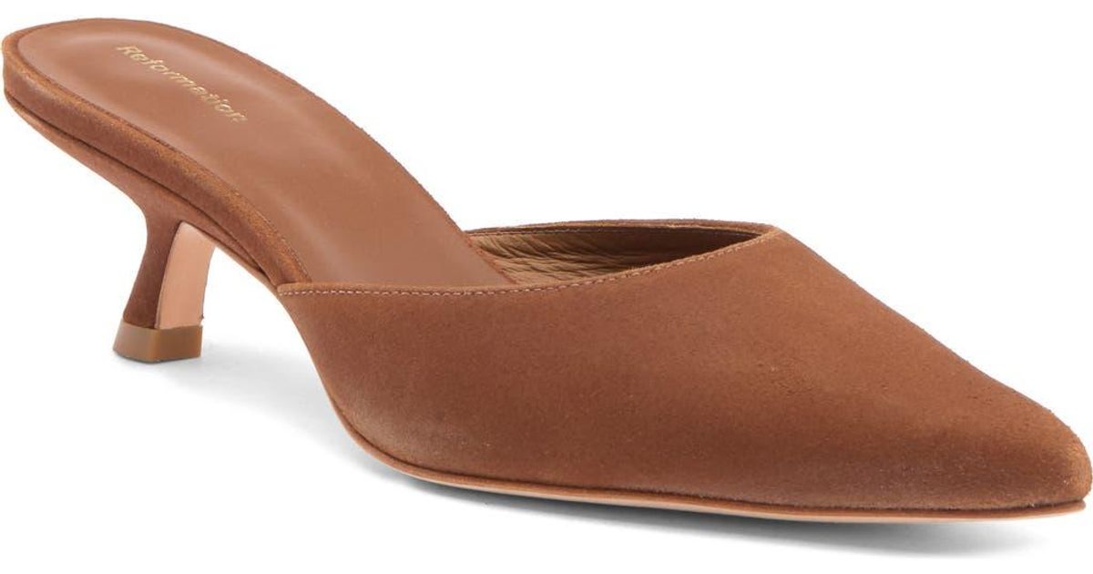 Reformation Wilda Kitten Heel Mule in Brown | Lyst