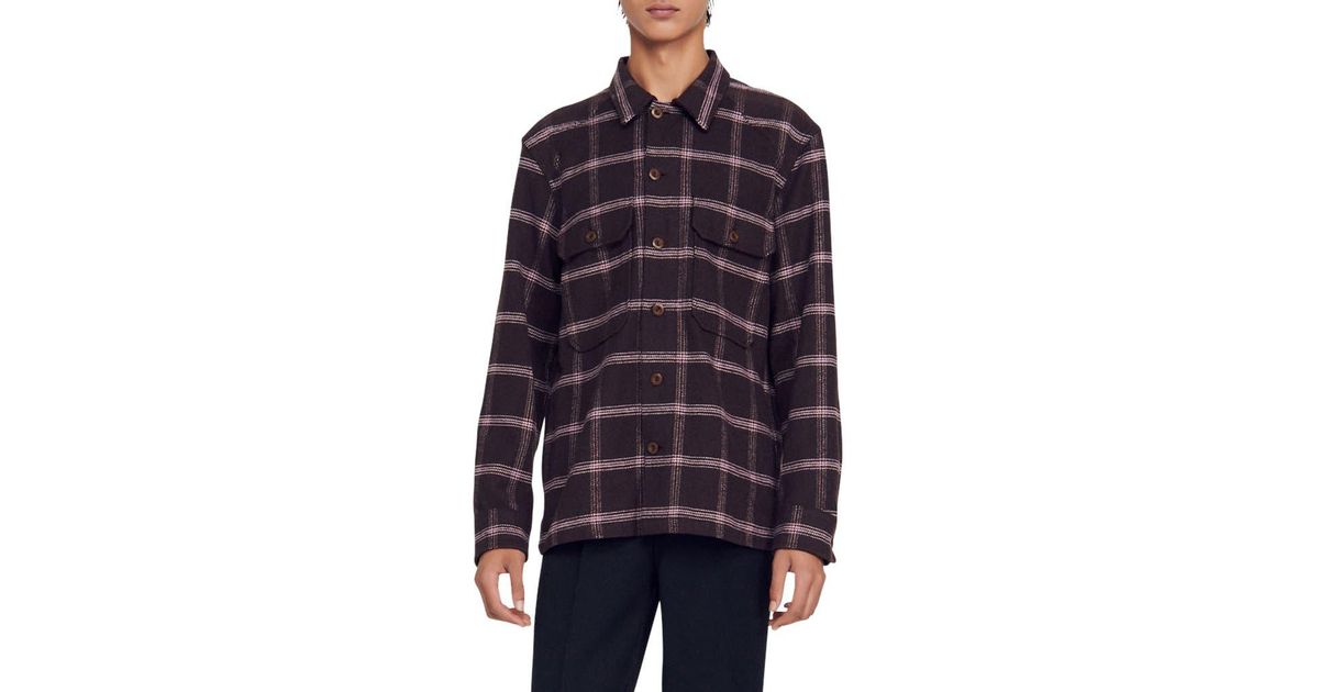 Sandro Plaid Cotton & Wool Flannel Button-Up Overshirt in Blue for Men ...