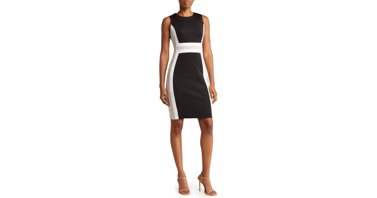 Calvin Klein Colorblock Sleeveless Scuba Sheath Dress In Black Lyst