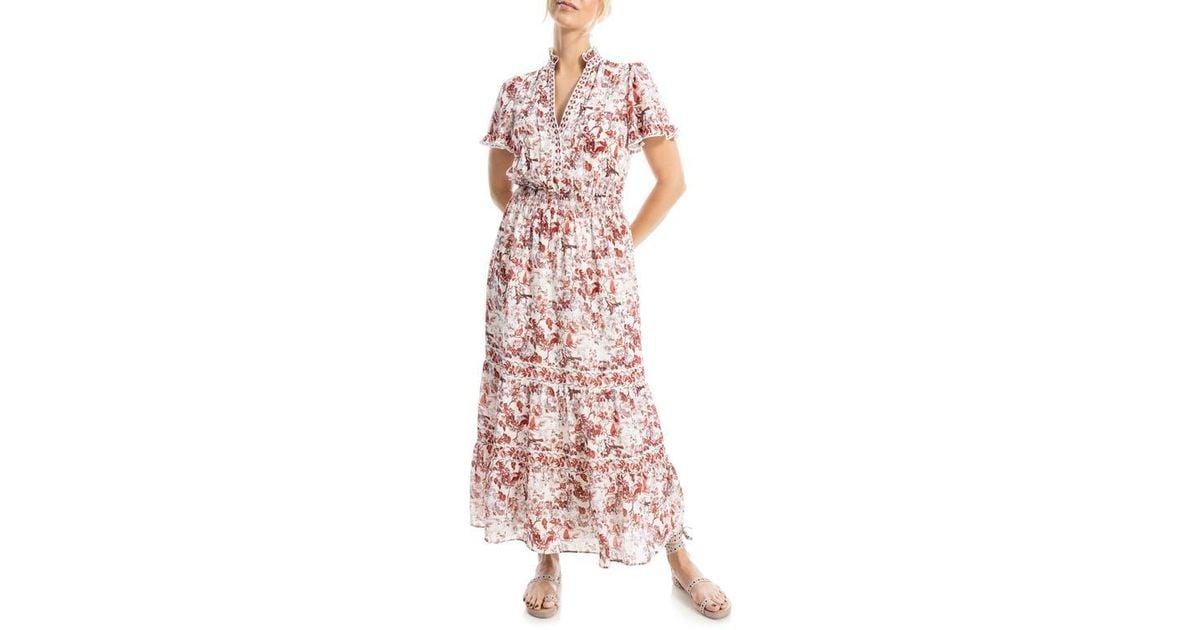 Max Studio Short Sleeve Tiered Georgette Maxi Dress in White | Lyst