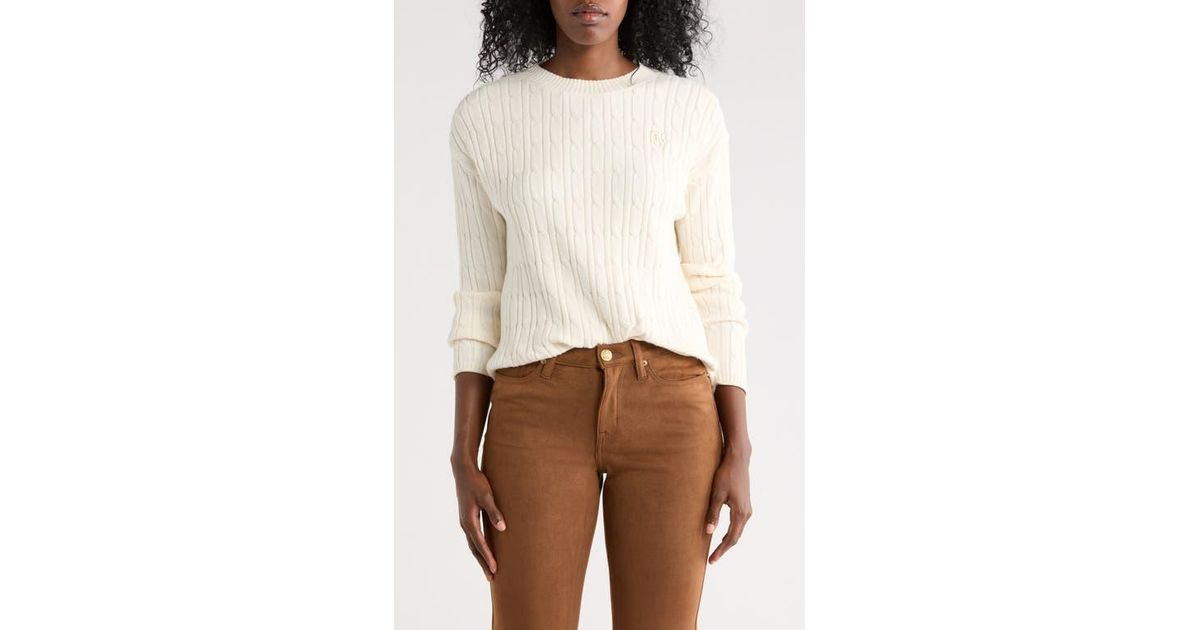 DKNY Crewneck Cable Stitch Sweater in Natural | Lyst