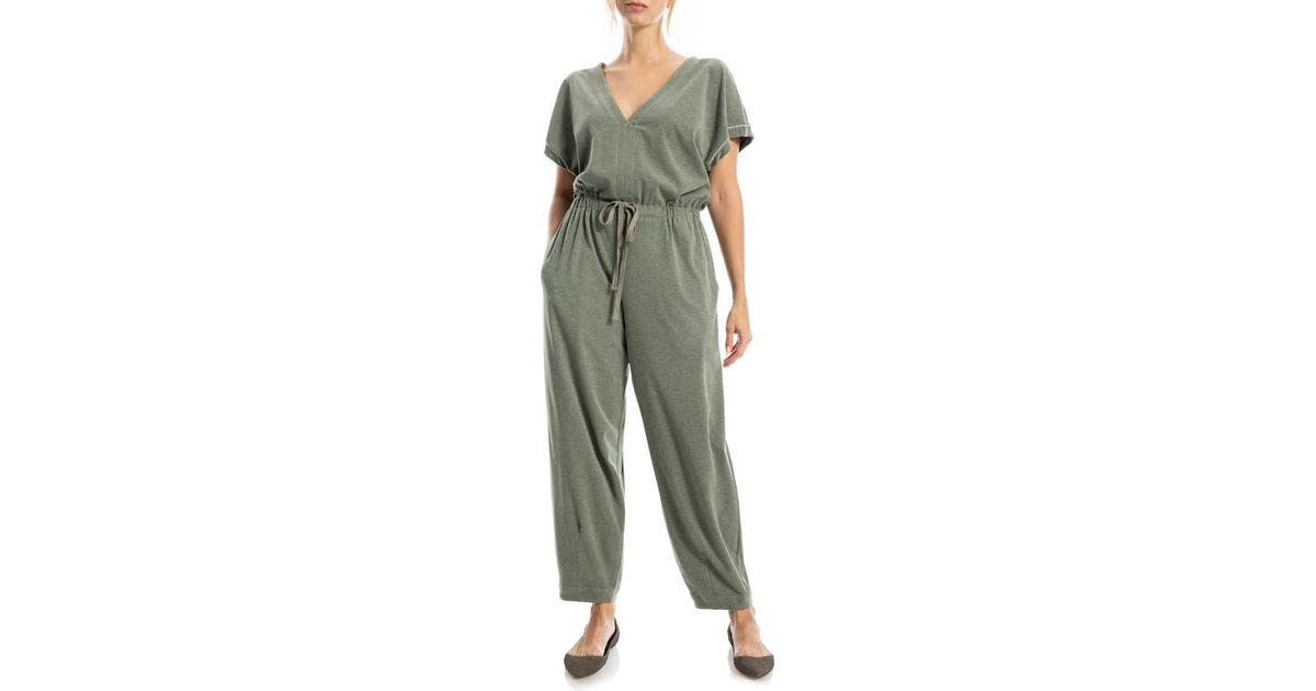Max Studio Short Sleeve Tie Waist Jumpsuit in Green | Lyst