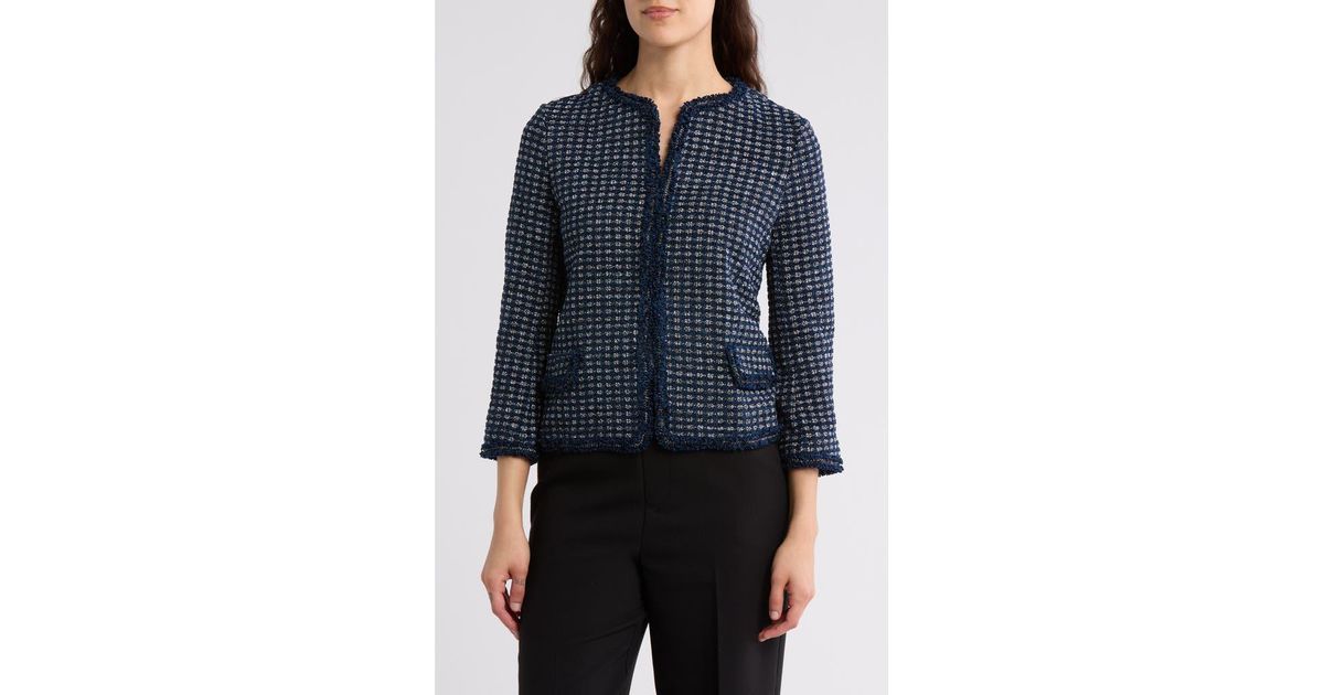 Max Studio Tweed Crop Jacket in Blue | Lyst