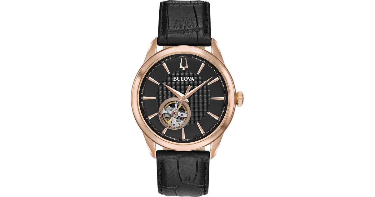 Bulova Classic Automatic Collection Croc Embossed Leather Strap Watch ...